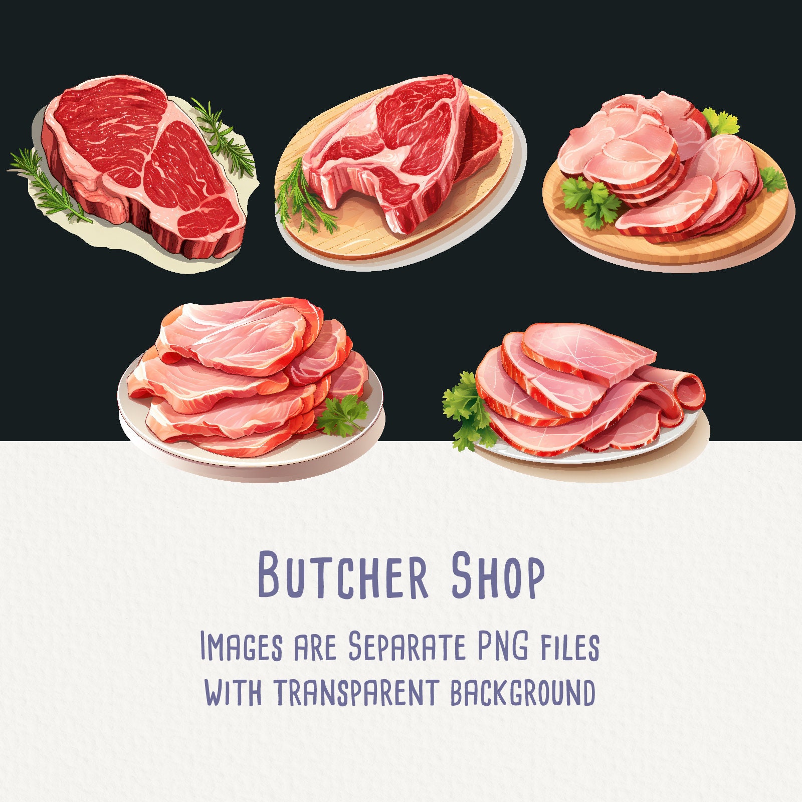 Butcher Shop Clipart, 60 Transparent PNG for Commercial Use, Instant ...