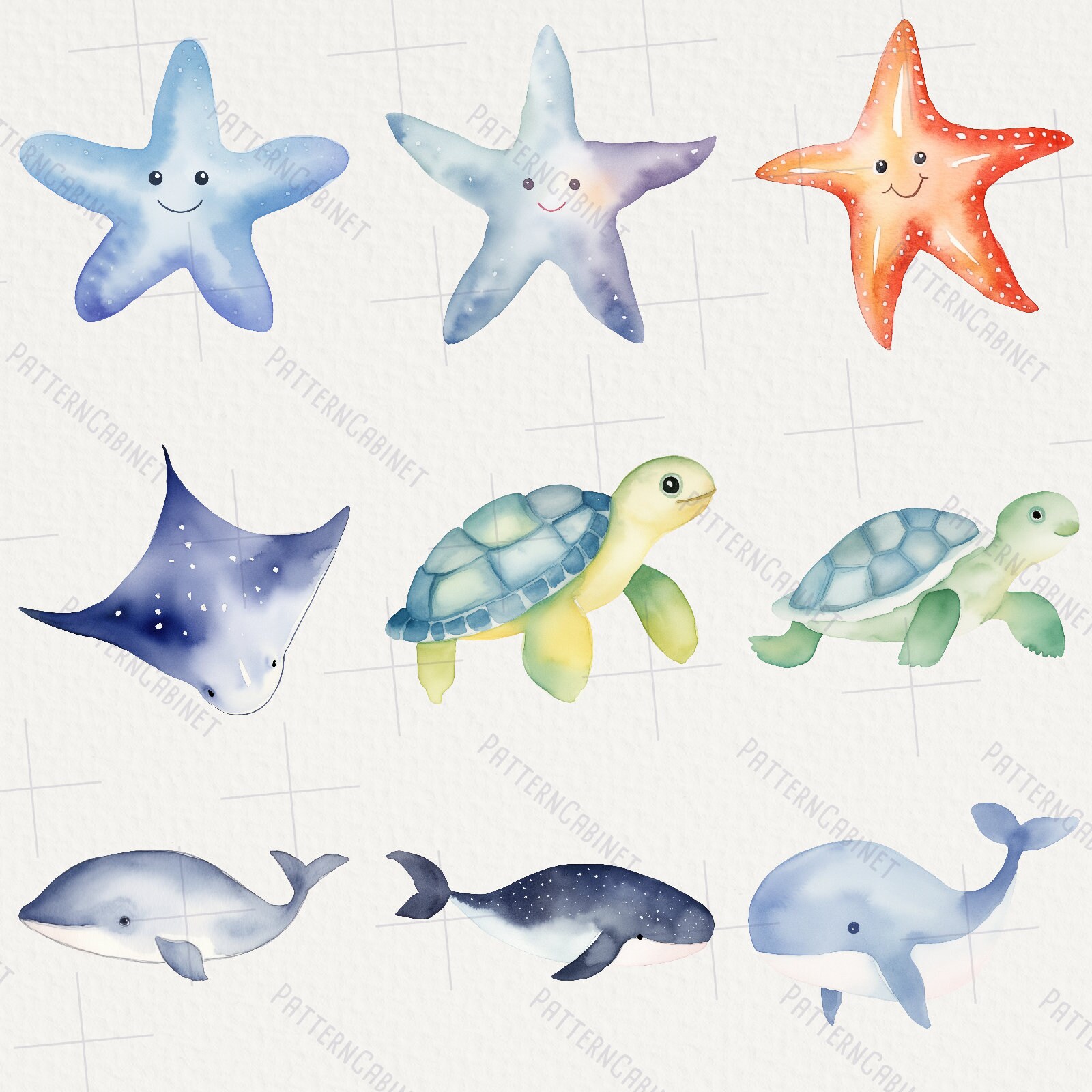 36 Cute Sea Creatures Clipart, Watercolor Nursery Pngs for Commercial ...