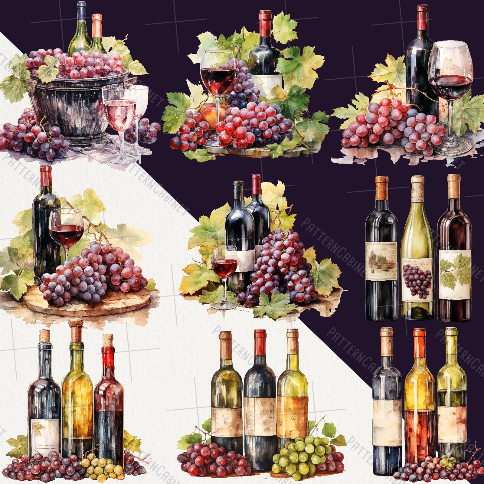 40 Wine Clipart, Watercolor Wine Bottles PNG Art for Commercial Use ...