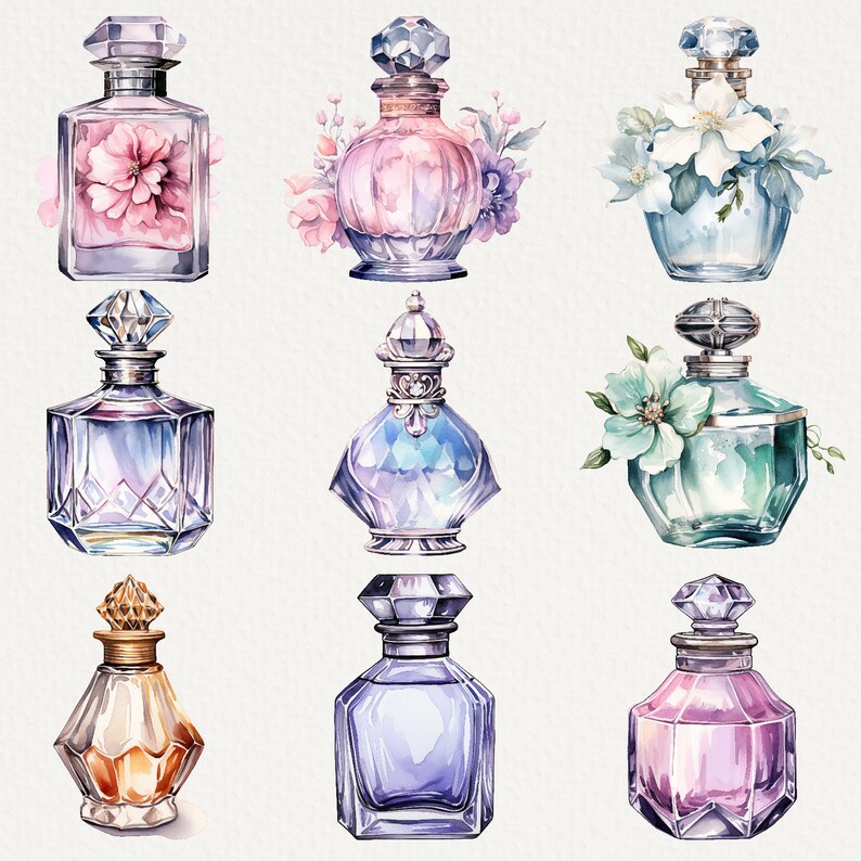 34 Perfume Bottles Clipart, Watercolor Art for Commercial Use, Cologne ...