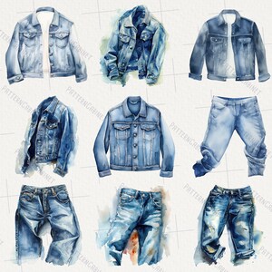 38 Denim Clipart, Watercolor Denim Art for Commercial Use, Jeans ...