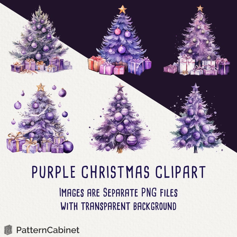 60 Purple Christmas Clipart, Watercolor Art for Commercial Use, Santa ...