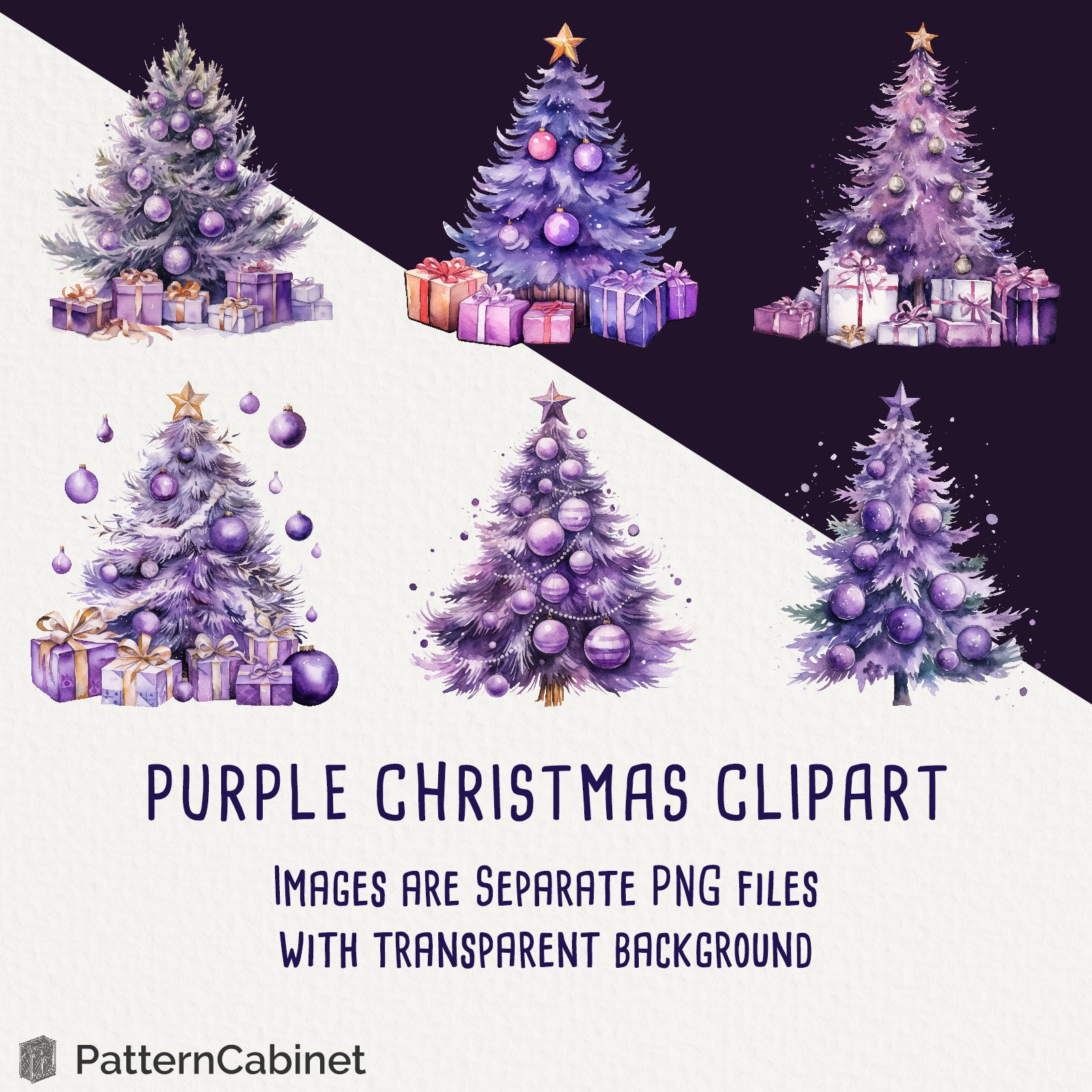 60 Purple Christmas Clipart, Watercolor Art for Commercial Use, Santa ...