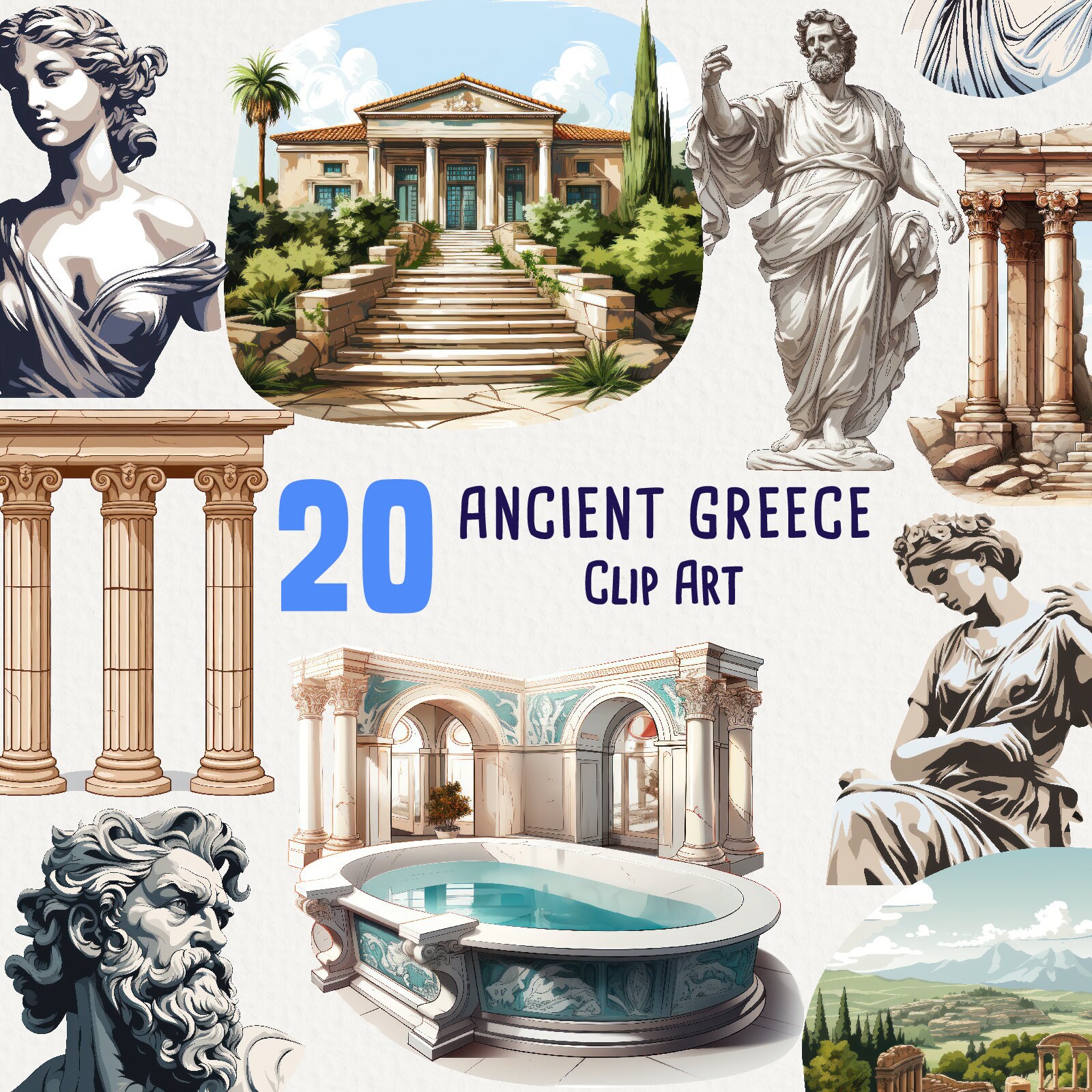 20 Ancient Greece Clipart, Greek Architecture and Statues for ...
