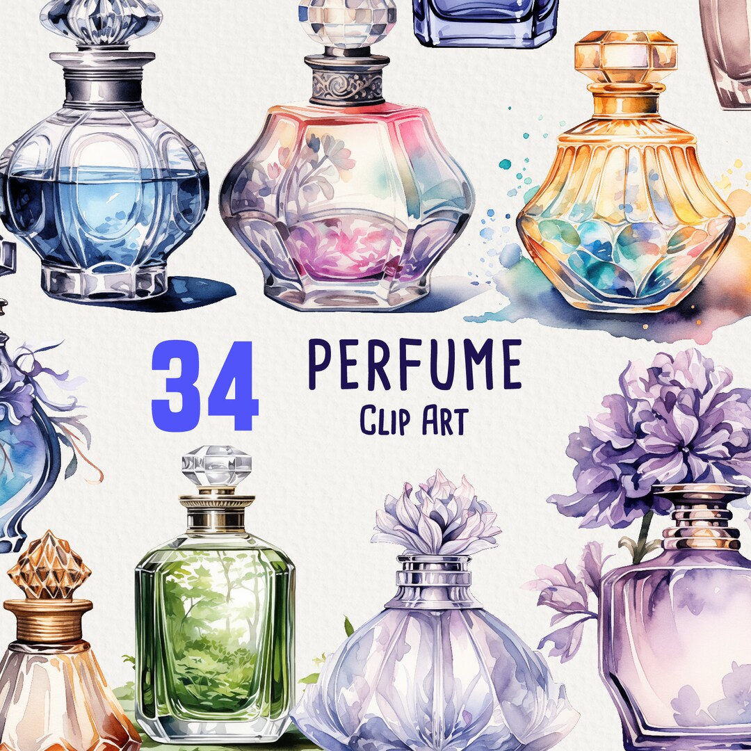 34 Perfume Bottles Clipart, Watercolor Art for Commercial Use, Cologne ...