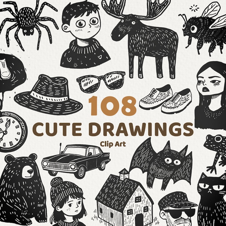 108 Cute Drawings, Simple Clipart for Commercial Use, Cute Clip Art ...