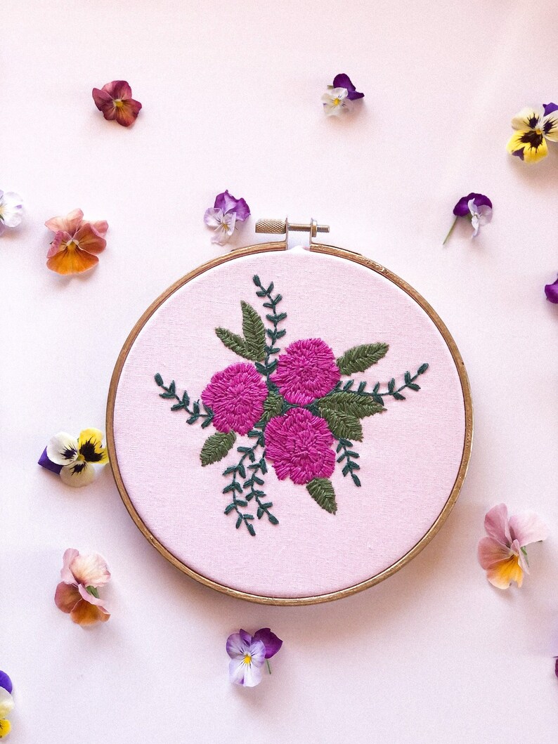 Hot Pink Roses Embroidery Hoop Art - Etsy