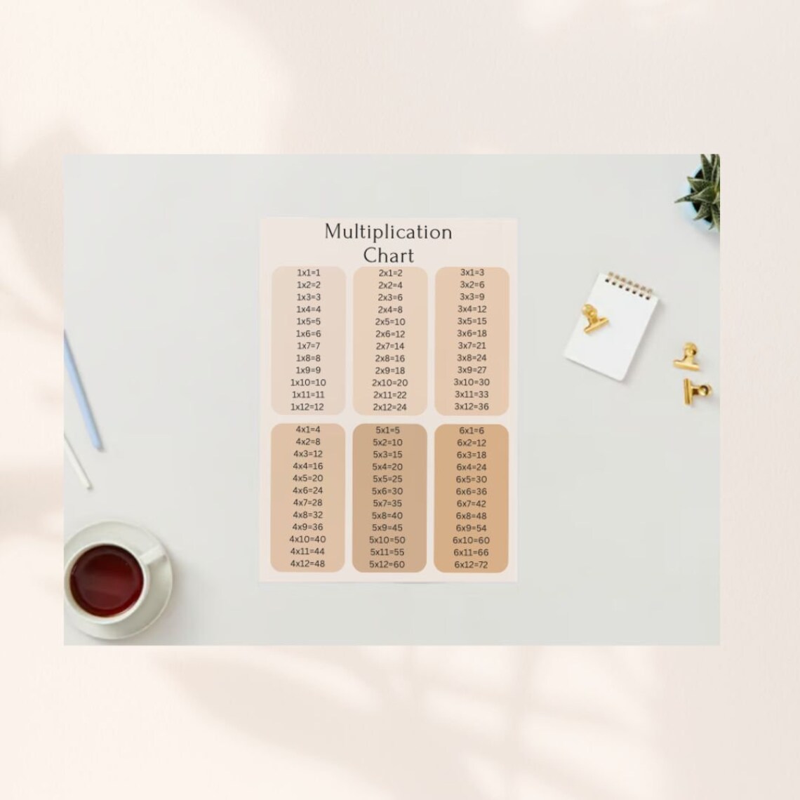 Printable Multiplication Chart in Neutral Colours, A4, Digital Download ...