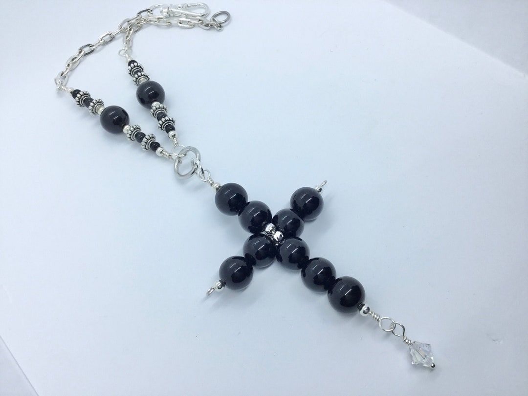 Swarovski Crystal Beaded Cross Rear View Mirror Charm / Car Charm / Car ...