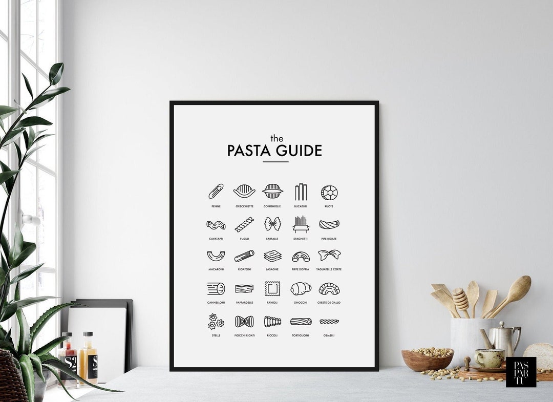 Pasta Types Guide Poster Pasta Types Print Pasta Lover Gift Pasta Guide ...