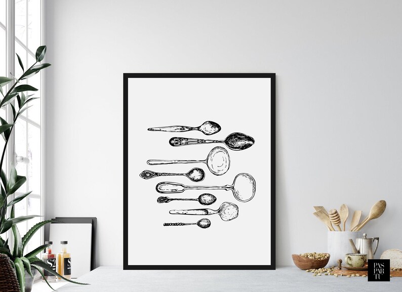 Vintage Spoons Kitchen Print: Dining Room Wall Art (digital Download ...