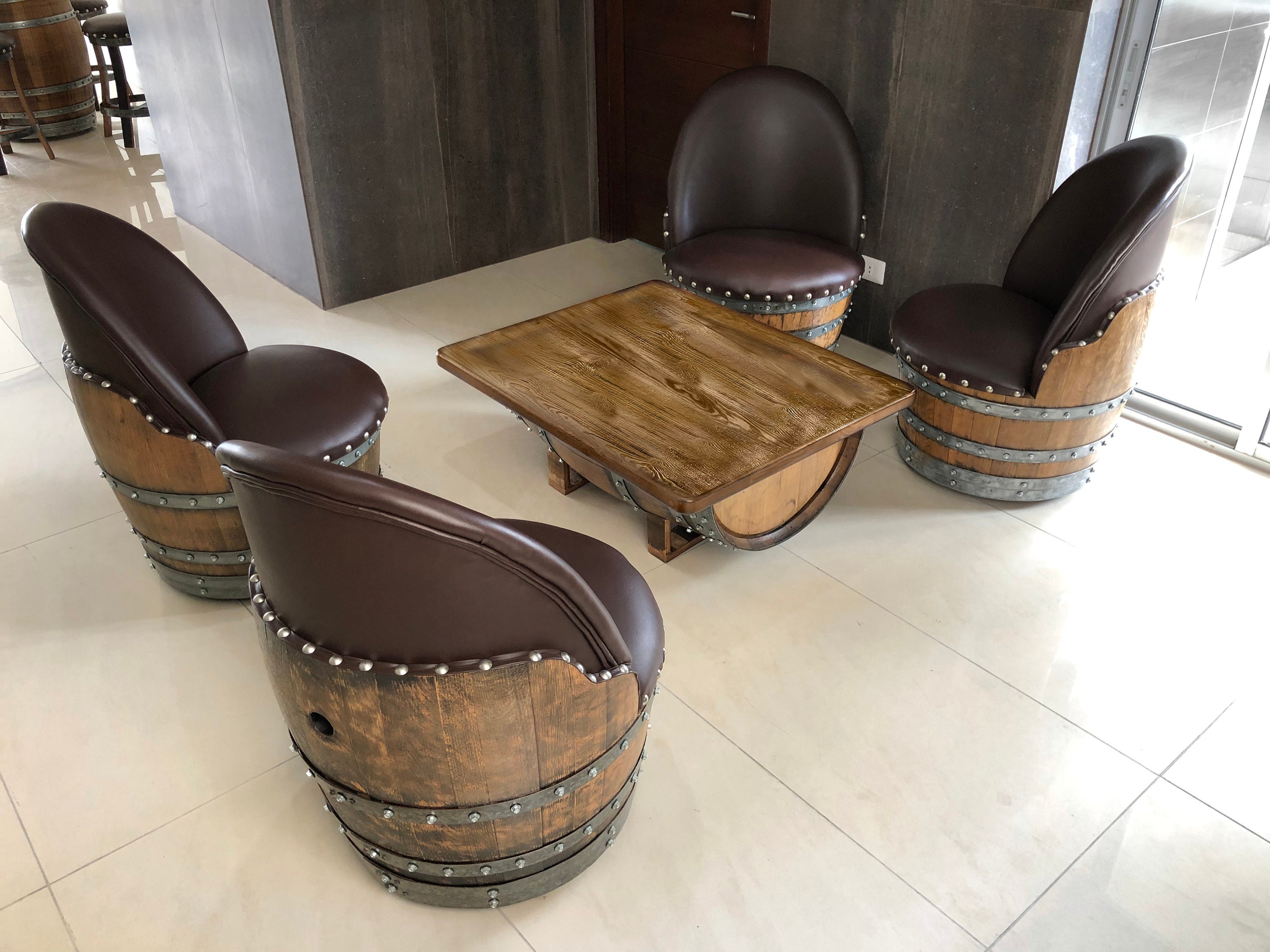 Wine Barrel Coffee Table Solid Wood Top wine Barrel Table - Etsy