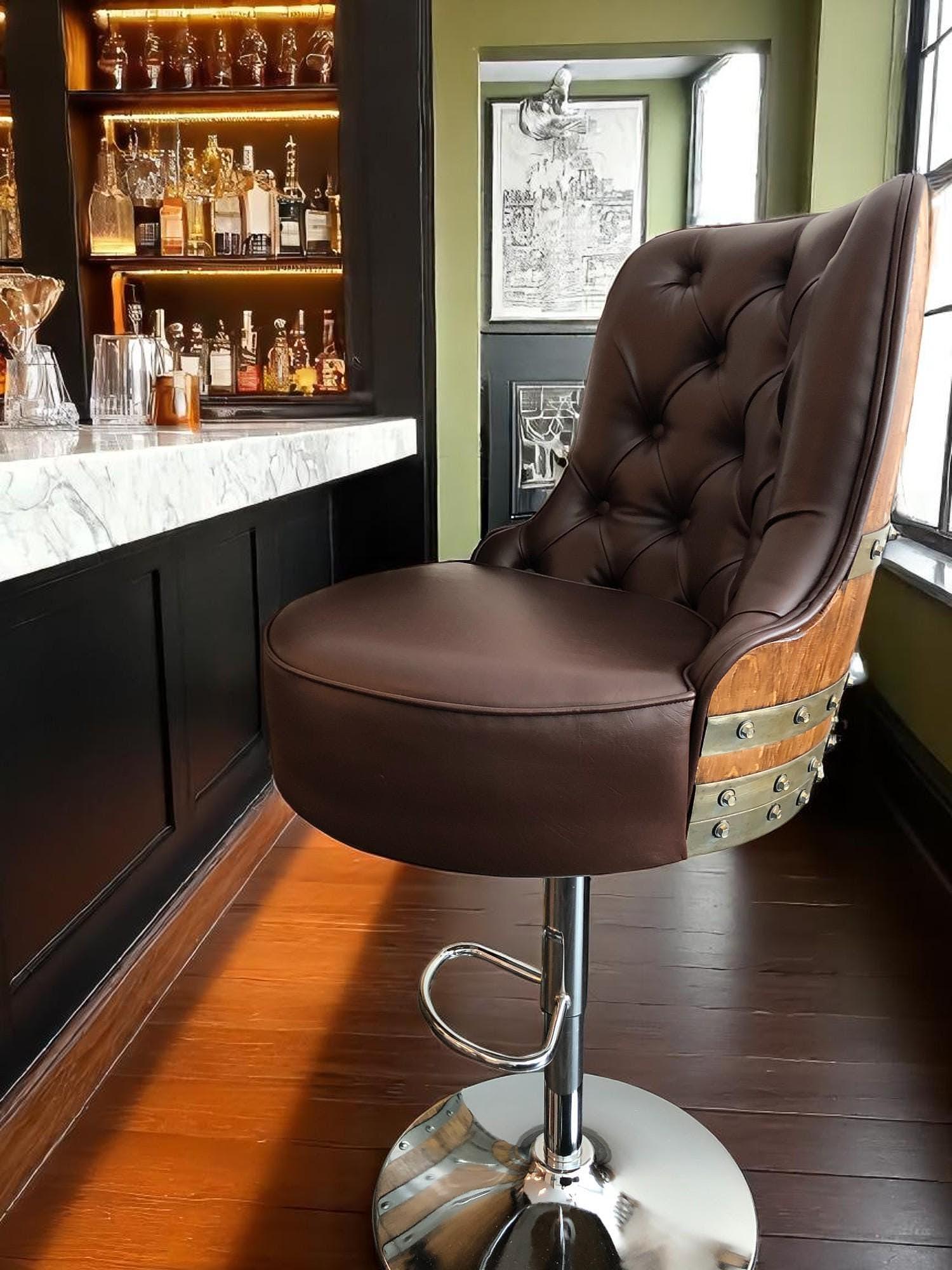 Reclaimed Oak Wine & Whiskey Barrel Bar Stool: Hydraulic Adjustable ...