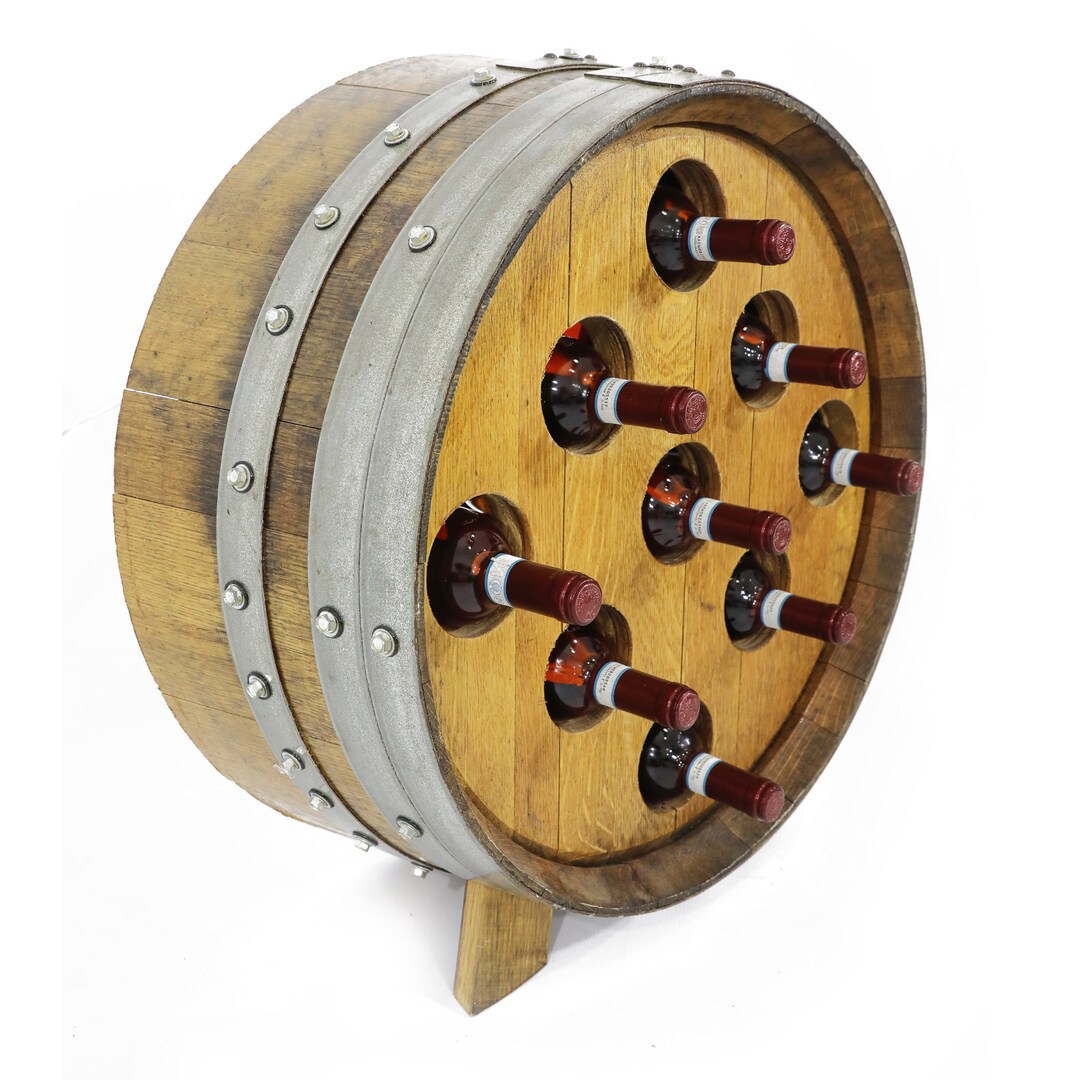 9-bottle Wine Barrel Display Rack - Rustic Wine Barrel Furniture Stand ...