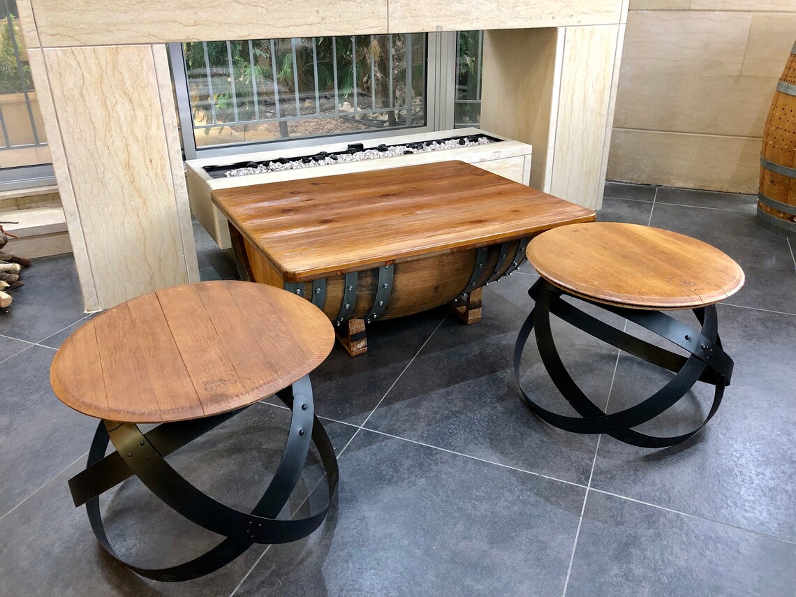 Wine Barrel Coffee Table Solid Wood Top - Etsy