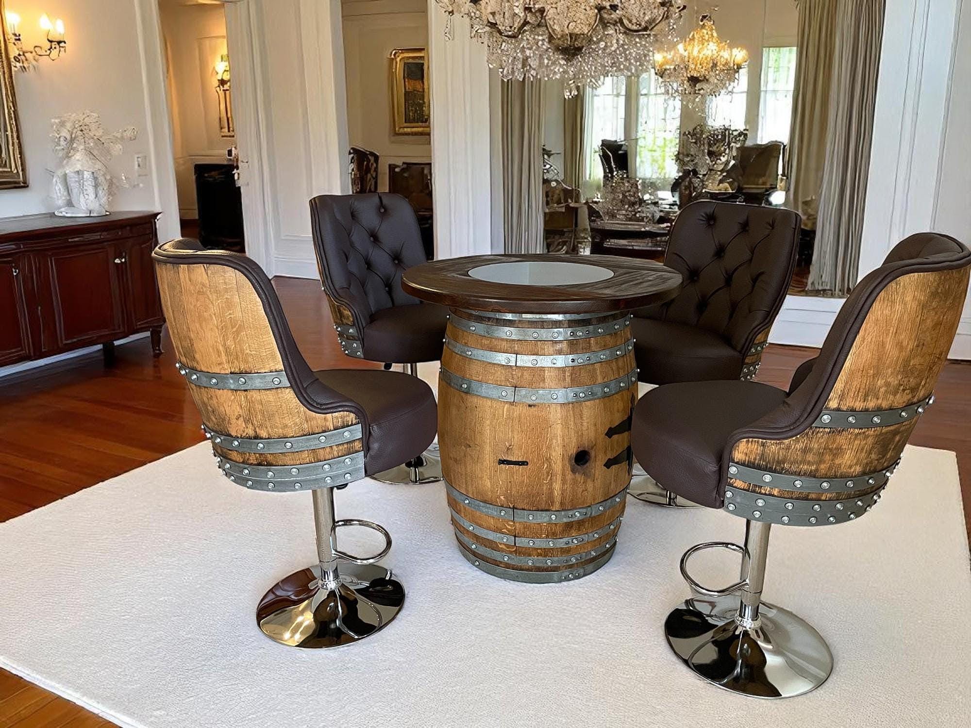 Reclaimed Oak Wine & Whiskey Barrel Bar Stool: Hydraulic Adjustable ...