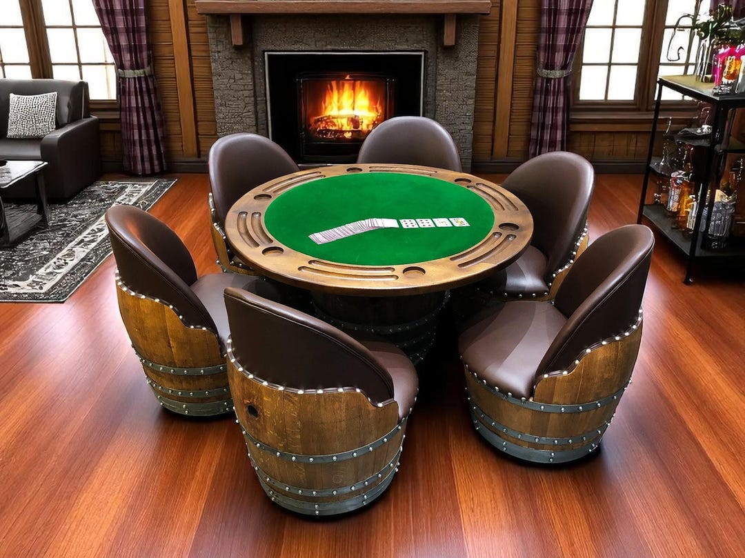 Luxury Whiskey Barrel Poker Table, Bourbon Barrel Game Set, Wine Barrel ...