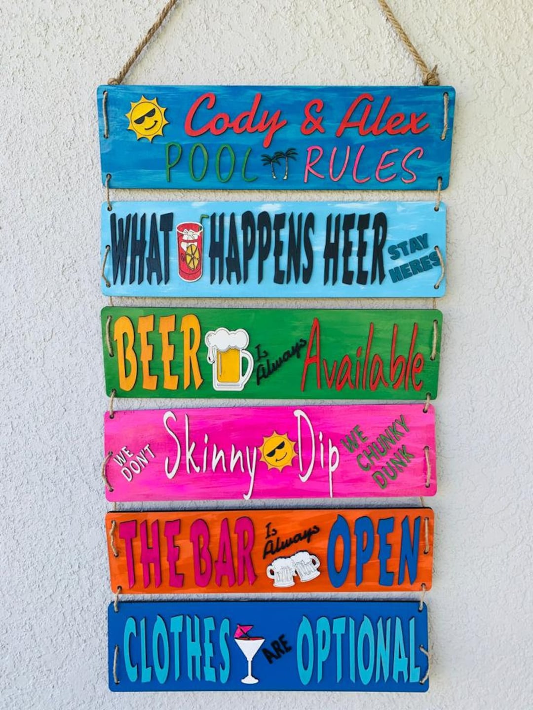 Funny 6 Panel Pool Signs, Custom Swimming Pool Rules Wood Sign Digital ...