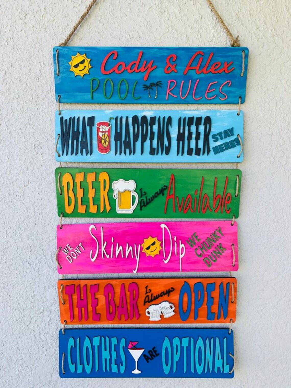 Funny 6 Panel Pool Signs, Custom Swimming Pool Rules Wood Sign Digital ...