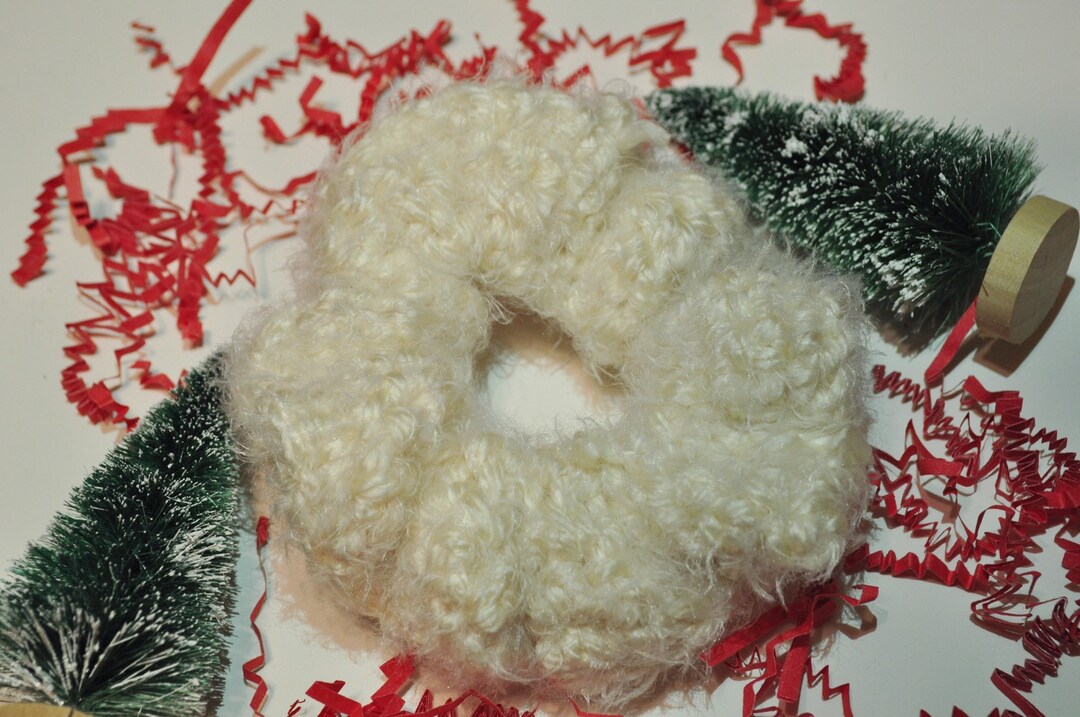 White Fuzzy Crochet Scrunchie - Etsy