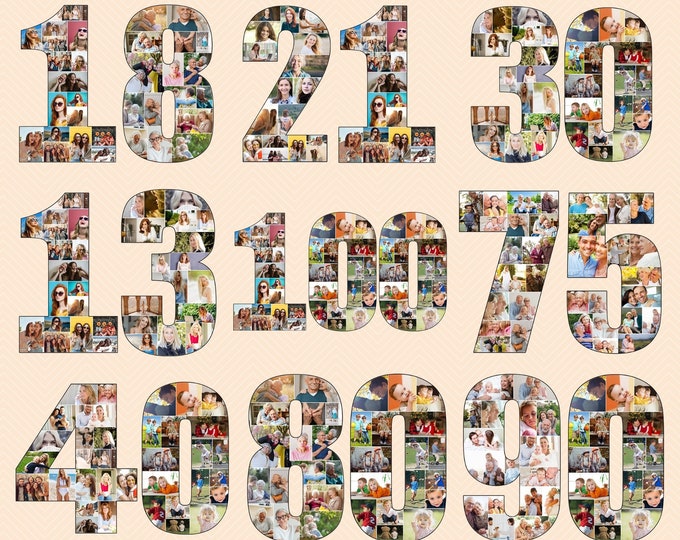 PRINTABLE Custom Any Number Photo Collage, Personalized Numbers Collage ...