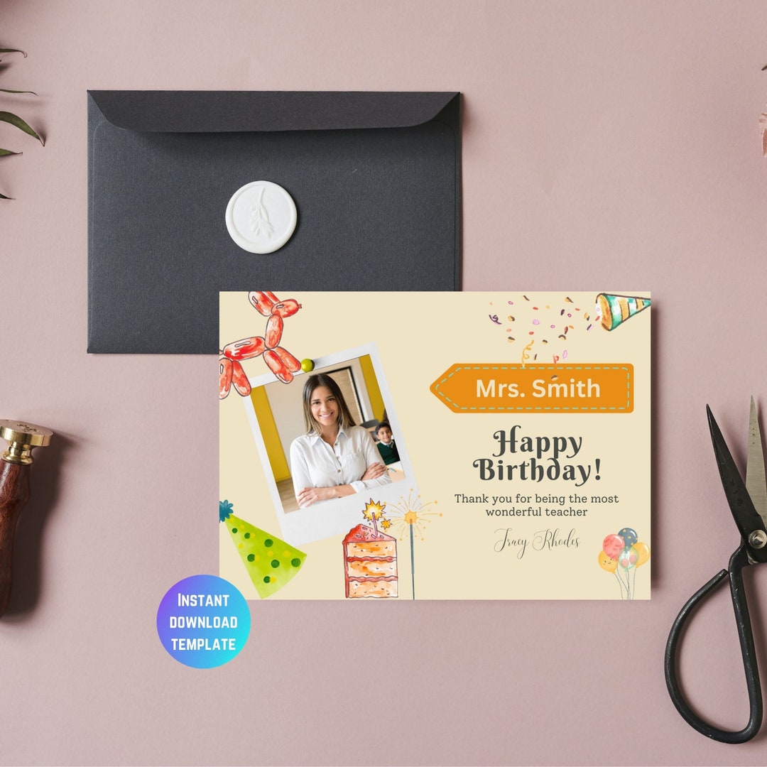 Personalized Teacher Birthday Card Printable Happy Birthday Teacher ...