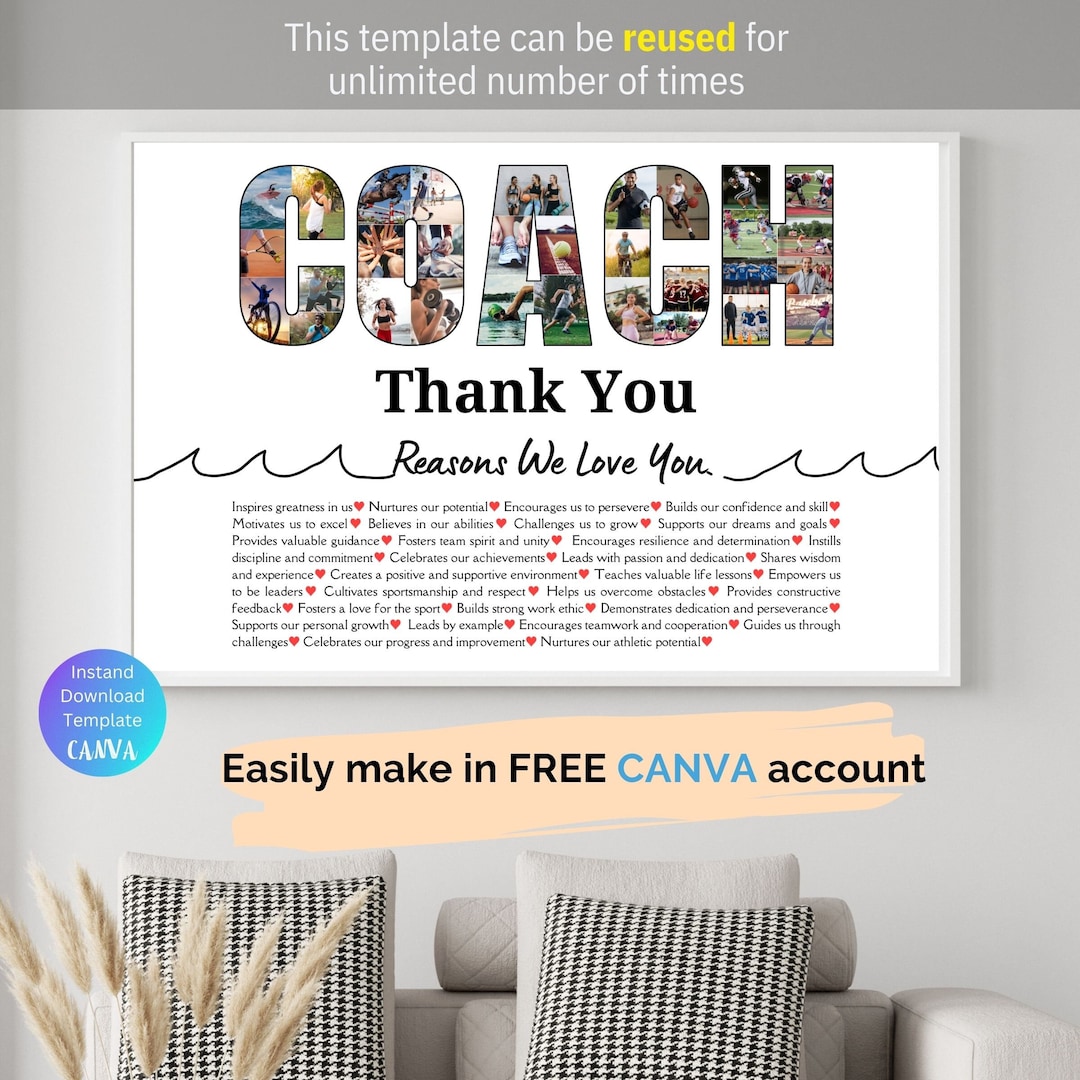 Personalise Thank You Coach Photo Collage Reasons We Love You Template ...