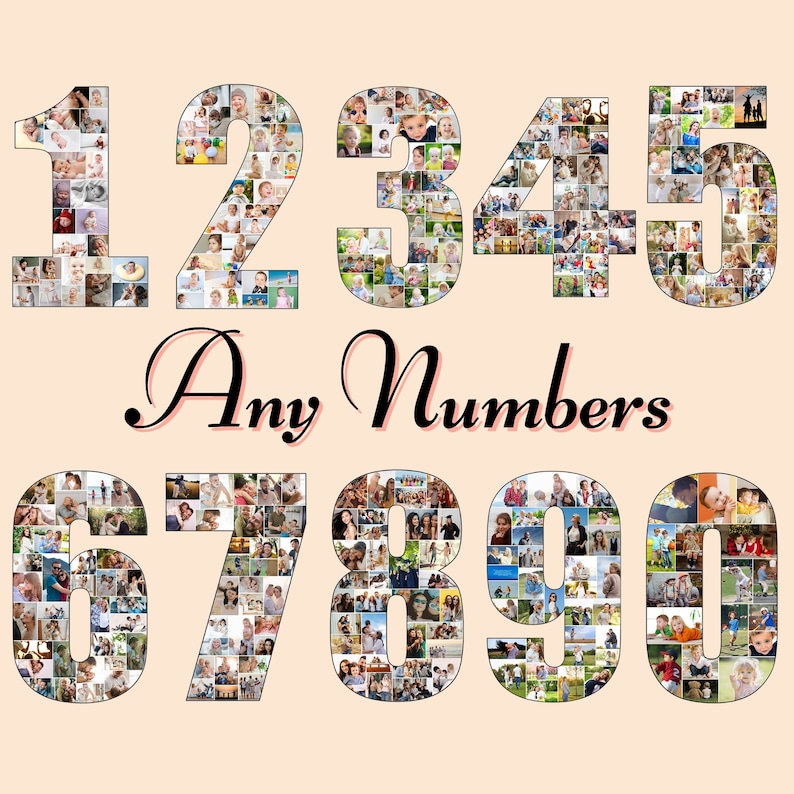 PRINTABLE Custom Any Number Photo Collage, Personalized Numbers Collage ...