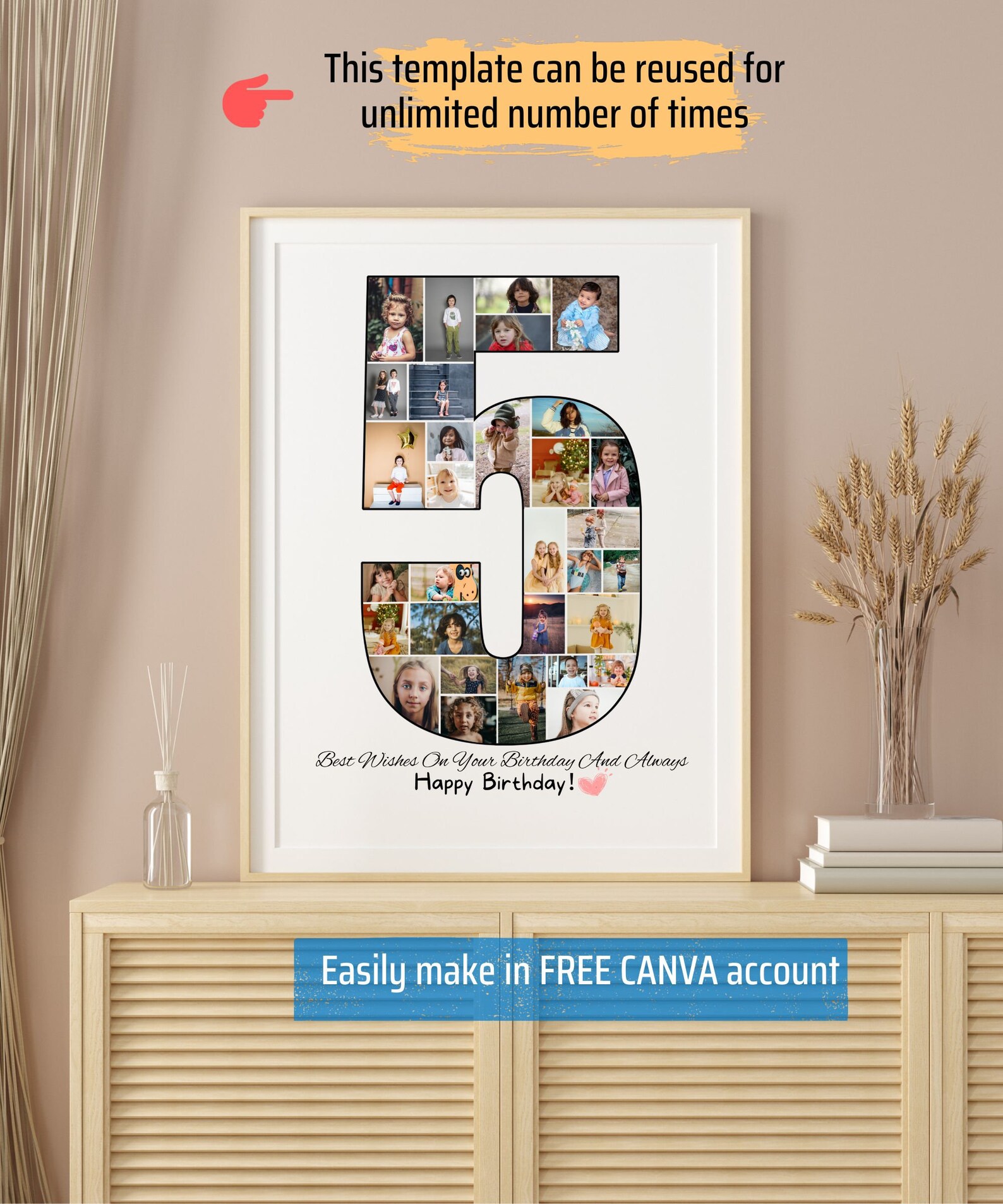 Custom 5th Birthday Photo Collage Personalized 5th Picture - Etsy