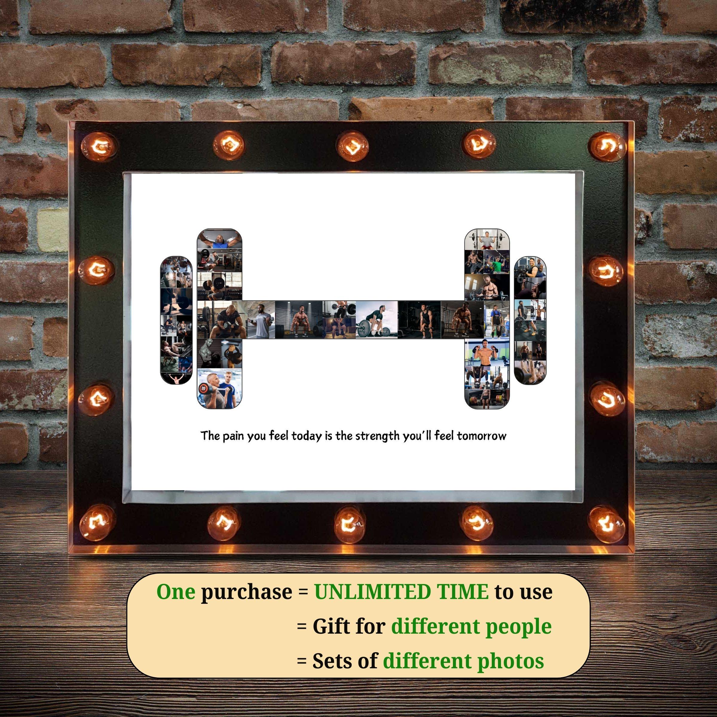 Personalized Barbell Photo Collage Template Weightlifting Gift for Men ...