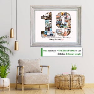19th Birthday Photo Collage, Personalized 19th Picture Collage Template ...