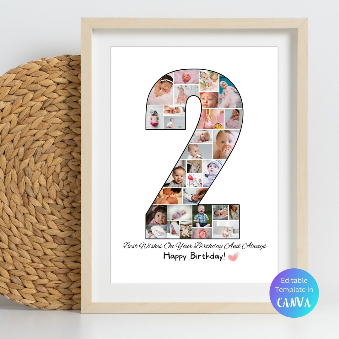 Custom 2nd Birthday Photo Collage Template Personalized Number 2 ...
