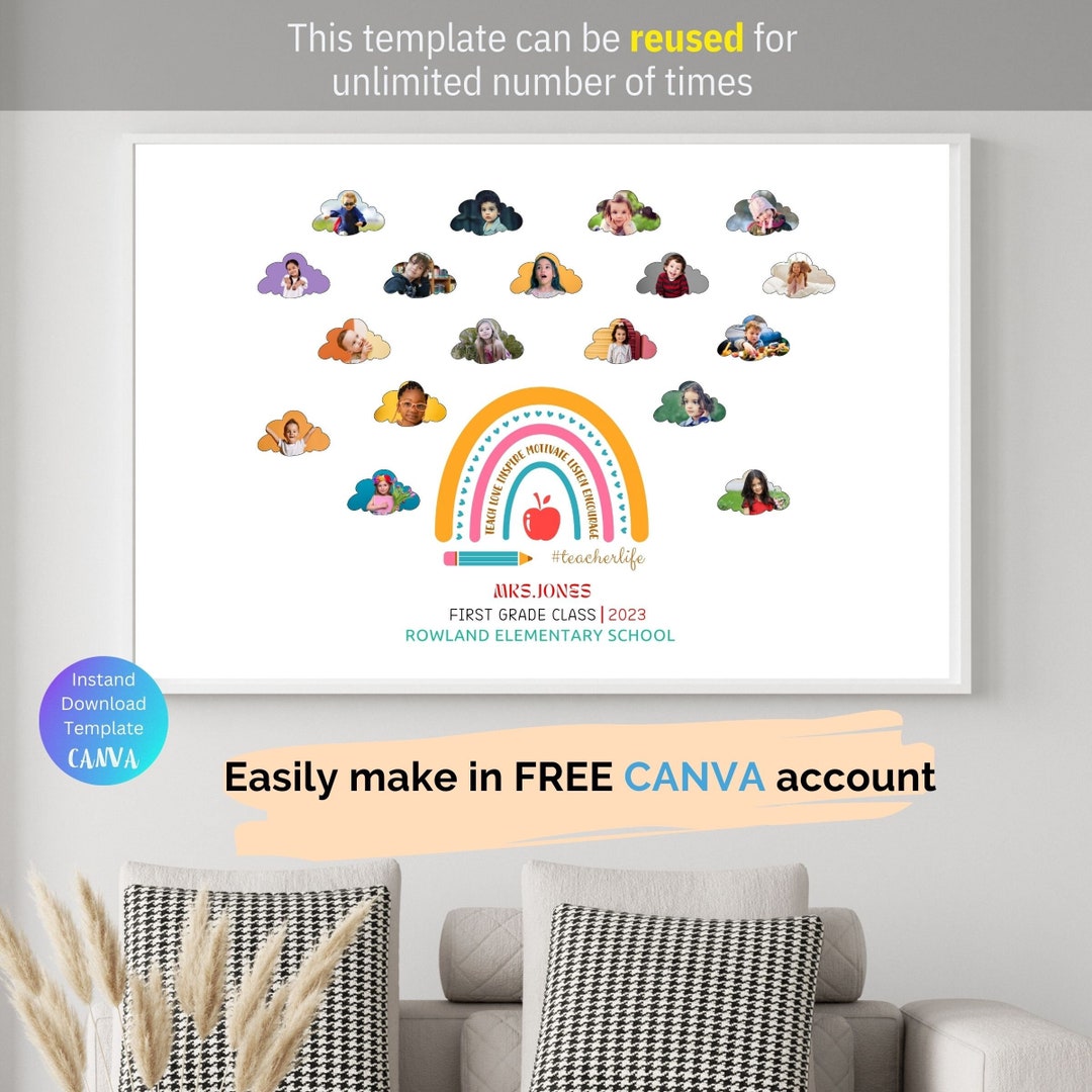 Custom Teacher Photo Collage Template Personalized Gift for Rainbow ...
