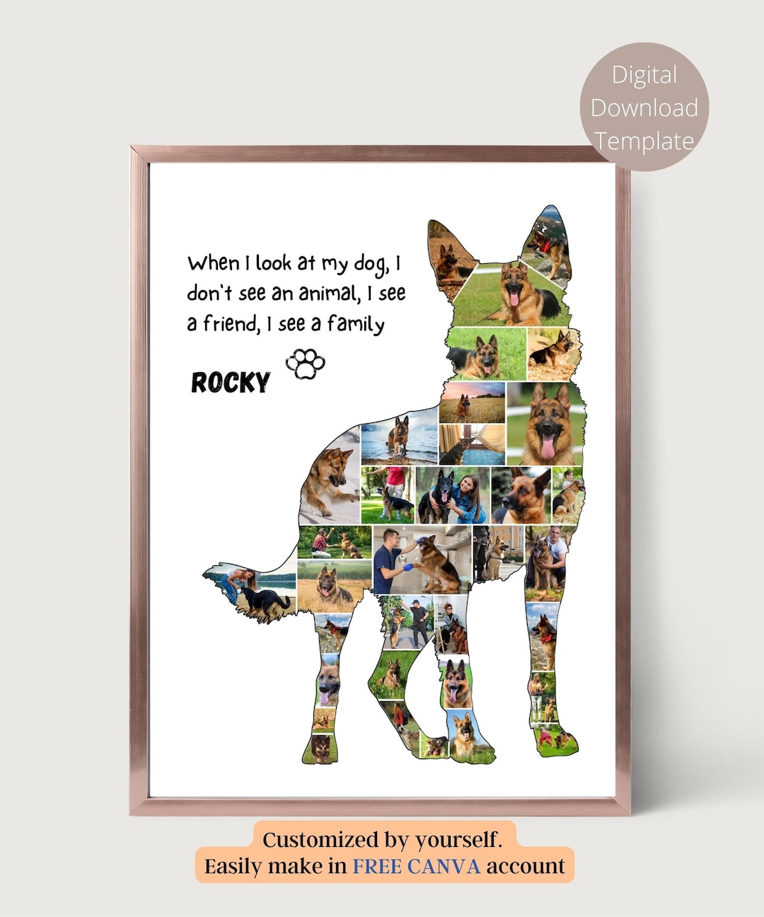Custom Dog Photo Collage Template, Printable Gift for Dog Lovers, Pet ...