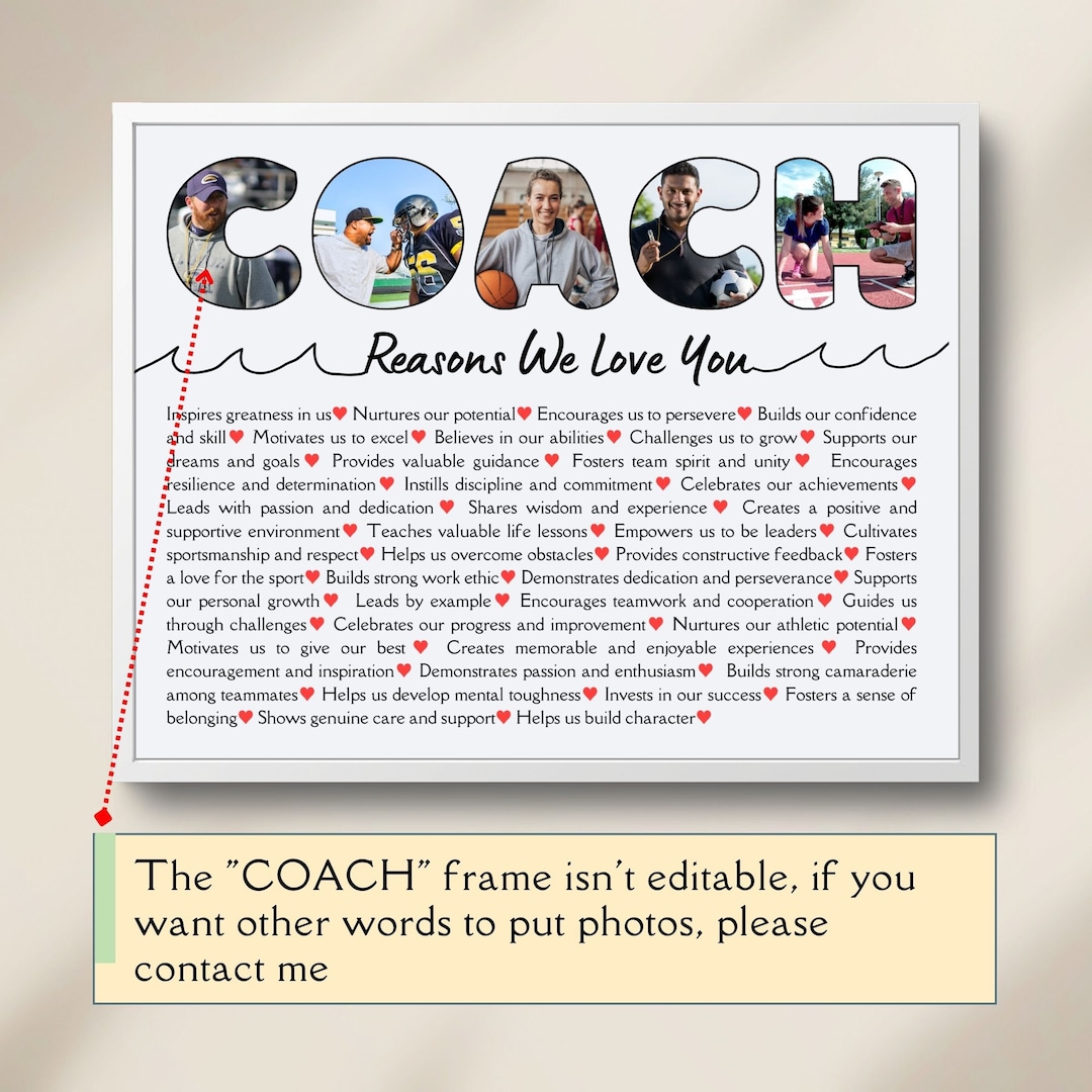 Custom Coach Photo Collage Reasons We Love You Template Baseball Coach ...