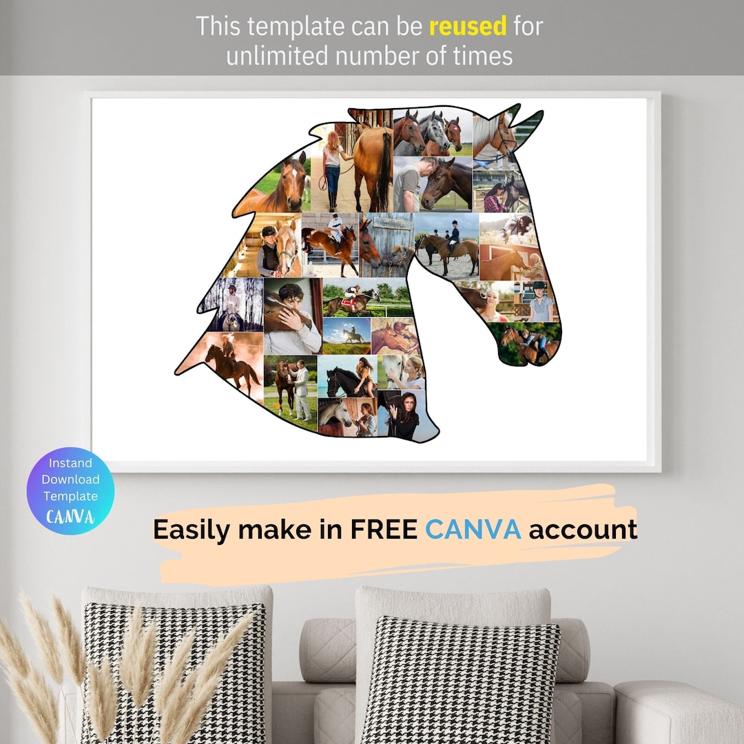 Custom Horse Photo Collage Template Personalized Horse Gift Horse Head ...