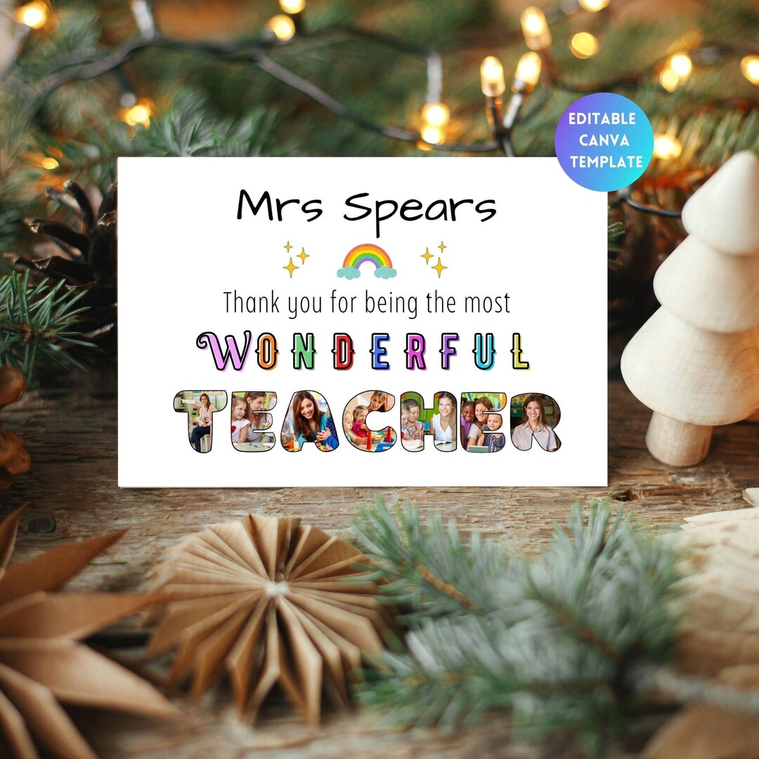 Personalized Thank You Teacher Card Editable Template Wonderful Teacher ...