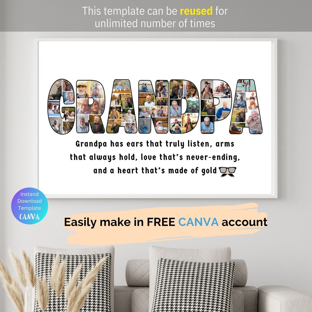 Custom Grandpa Photo Collage Template Collage for Grandad Personalized ...