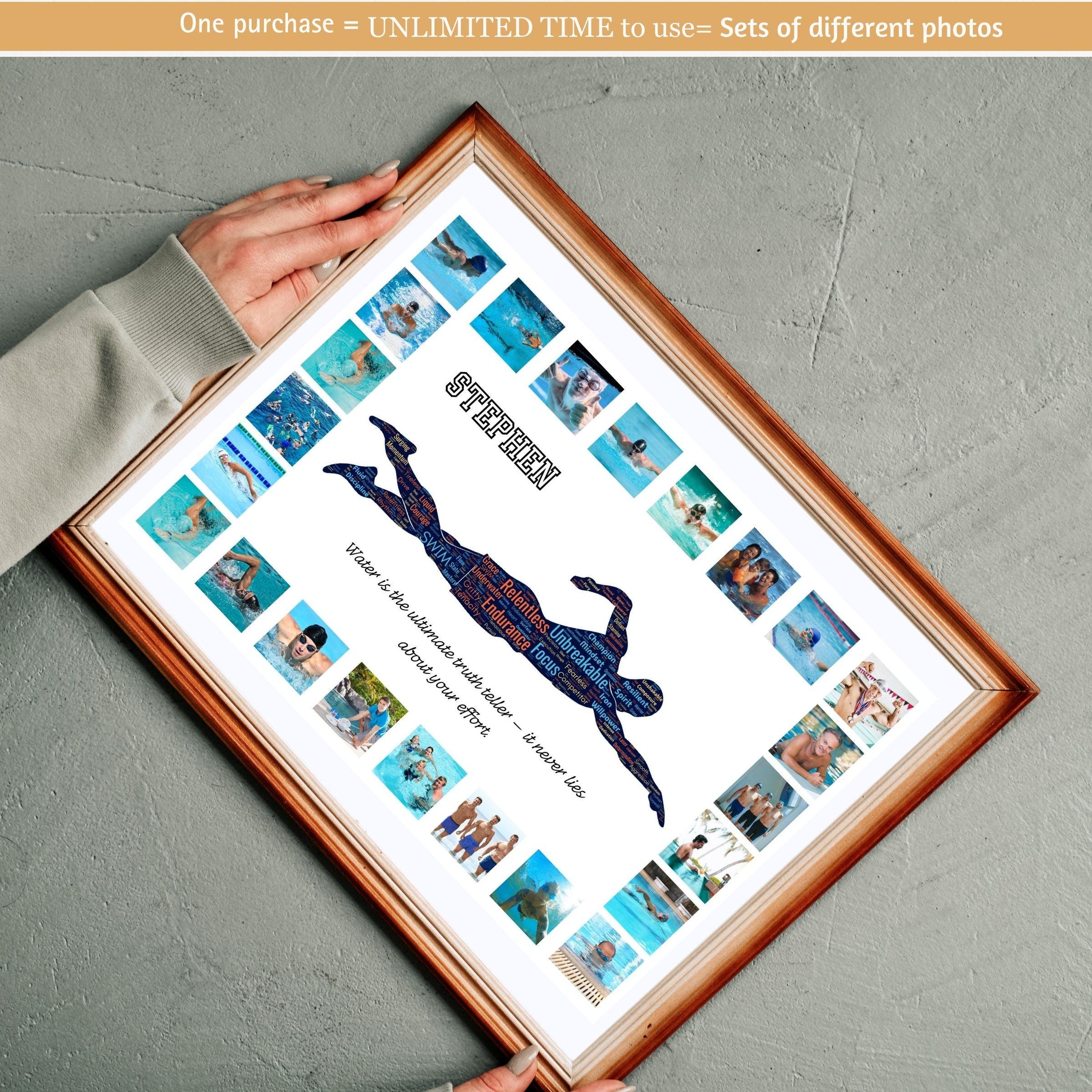 Custom Swim Photo Collage Template Word Cloud Pictures Personalized ...