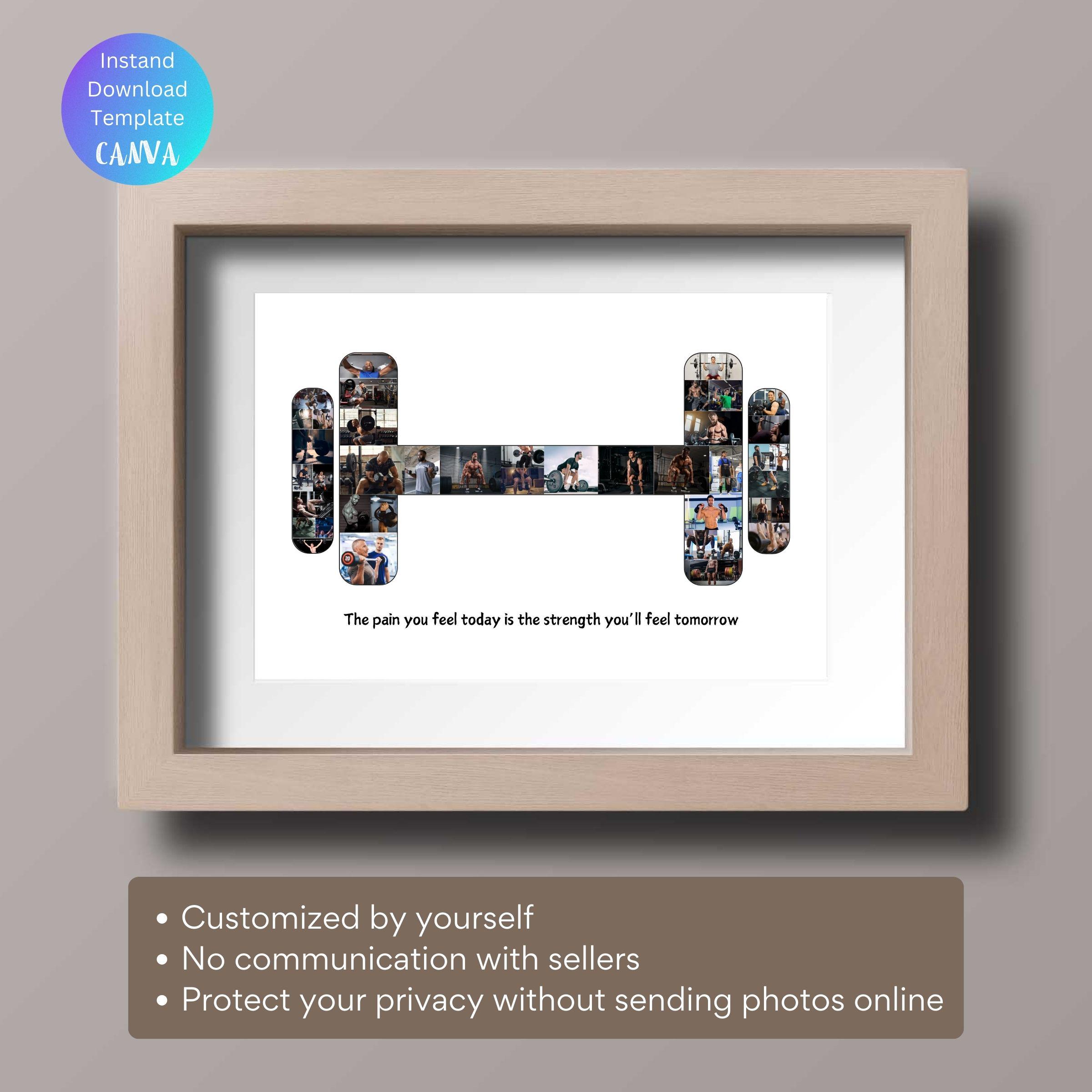 Personalized Barbell Photo Collage Template Weightlifting Gift for Men ...