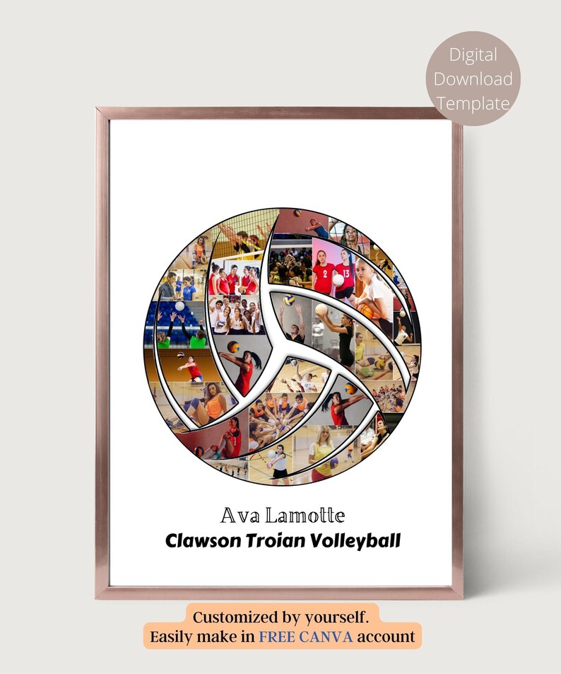 Volleyball Photo Collage Template, Custom Volleyball Gifts, 31 Pictures ...