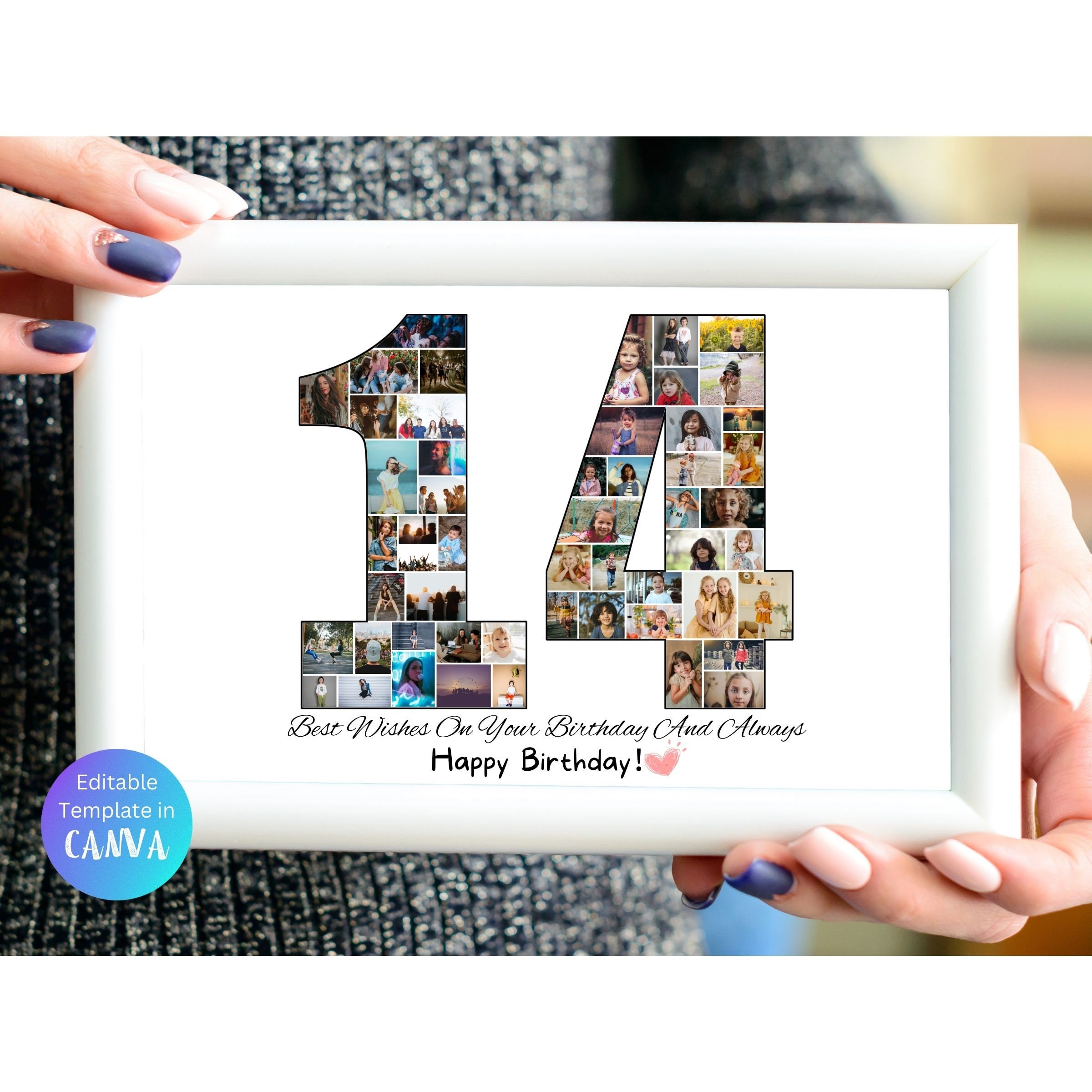 14th Birthday Photo Collage, Personalized 14th Picture Collage Template ...