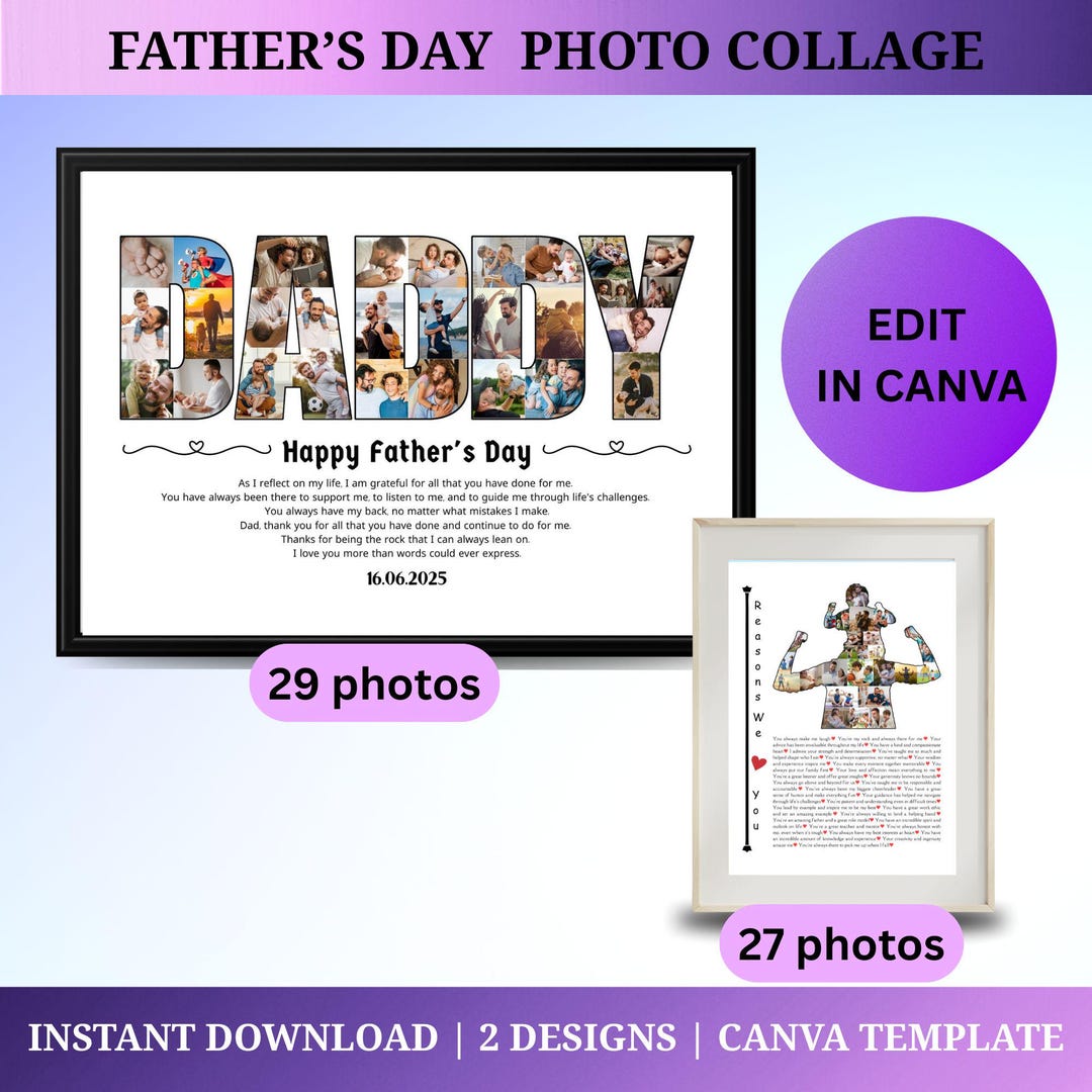 Custom DADDY Photo Collage Template Personalized Gift for Father's Day ...