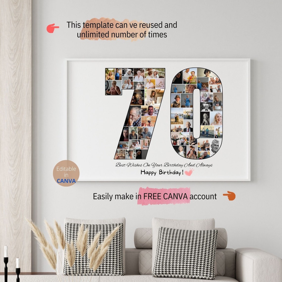 Custom 70th Birthday Photo Collage Personalized 70th Picture - Etsy