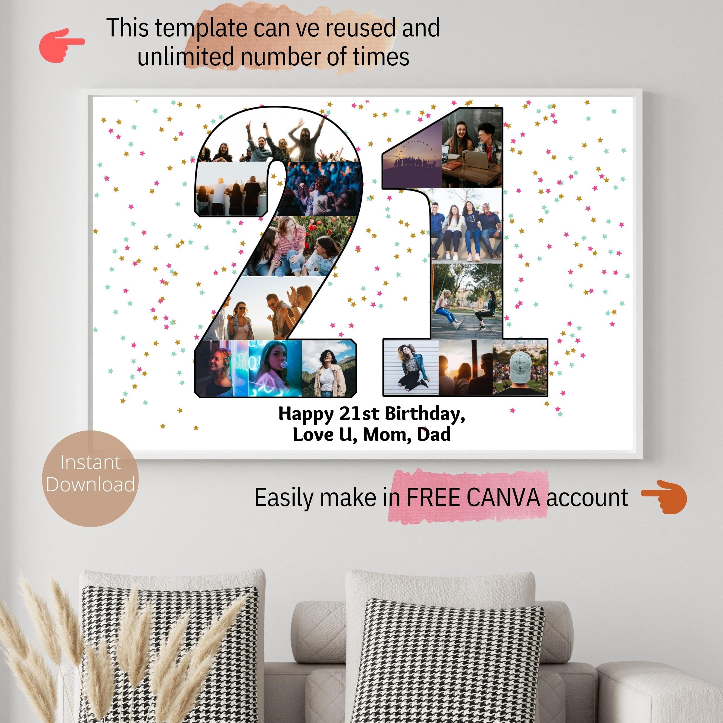 Custom 21st Birthday Photo Collage Template 15 Images - Etsy