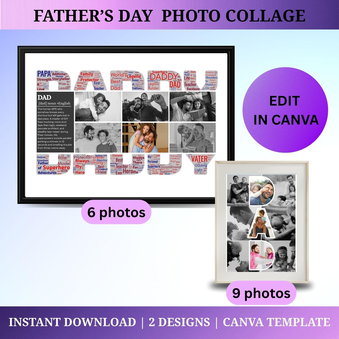 Custom DADDY Photo Collage Template Word Cloud Gift Printable for Dad ...