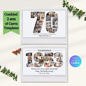 Set of 2 Custom 70th Birthday Photo Collage Templates - Etsy