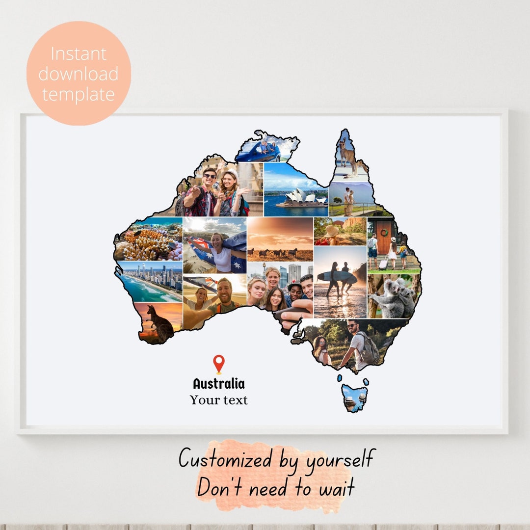 Custom Australia Map Photo Collage Template, Australia Travel Map ...