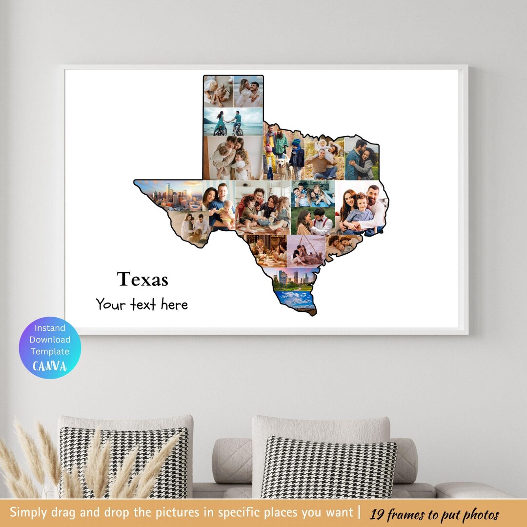 Custom Texas Map Photo Collage Template Personalized Texas Travel Map ...