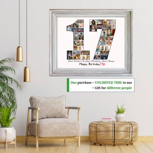 17th Birthday Photo Collage, Personalized 17th Picture Collage Template ...